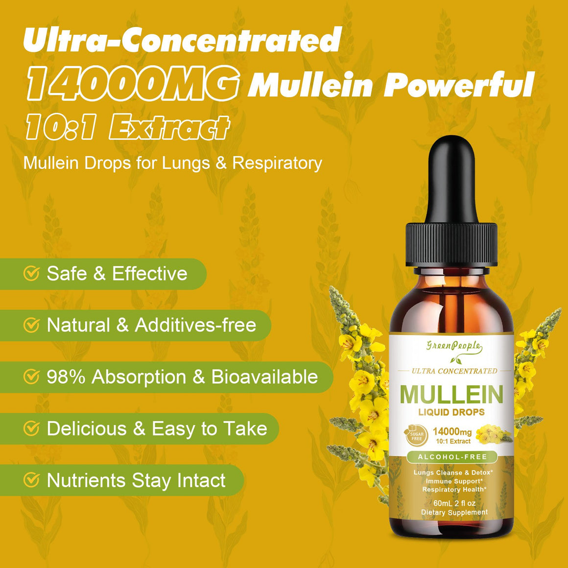 Mullein Leaf Liquid Drops – 13-in-1 Lung & Immune Herbal Formula, 2oz ...
